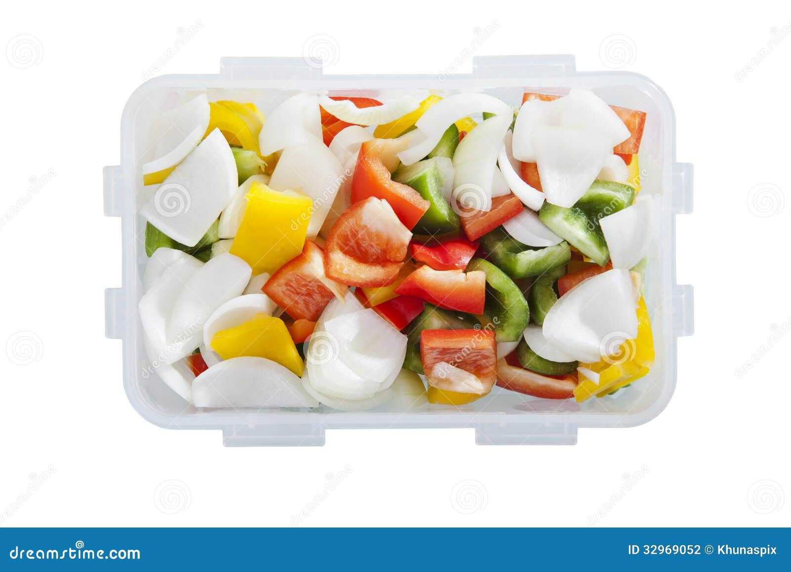 Green Red Yellow Sweet Pepper Chilly and Onion in Plastic Box Container ...