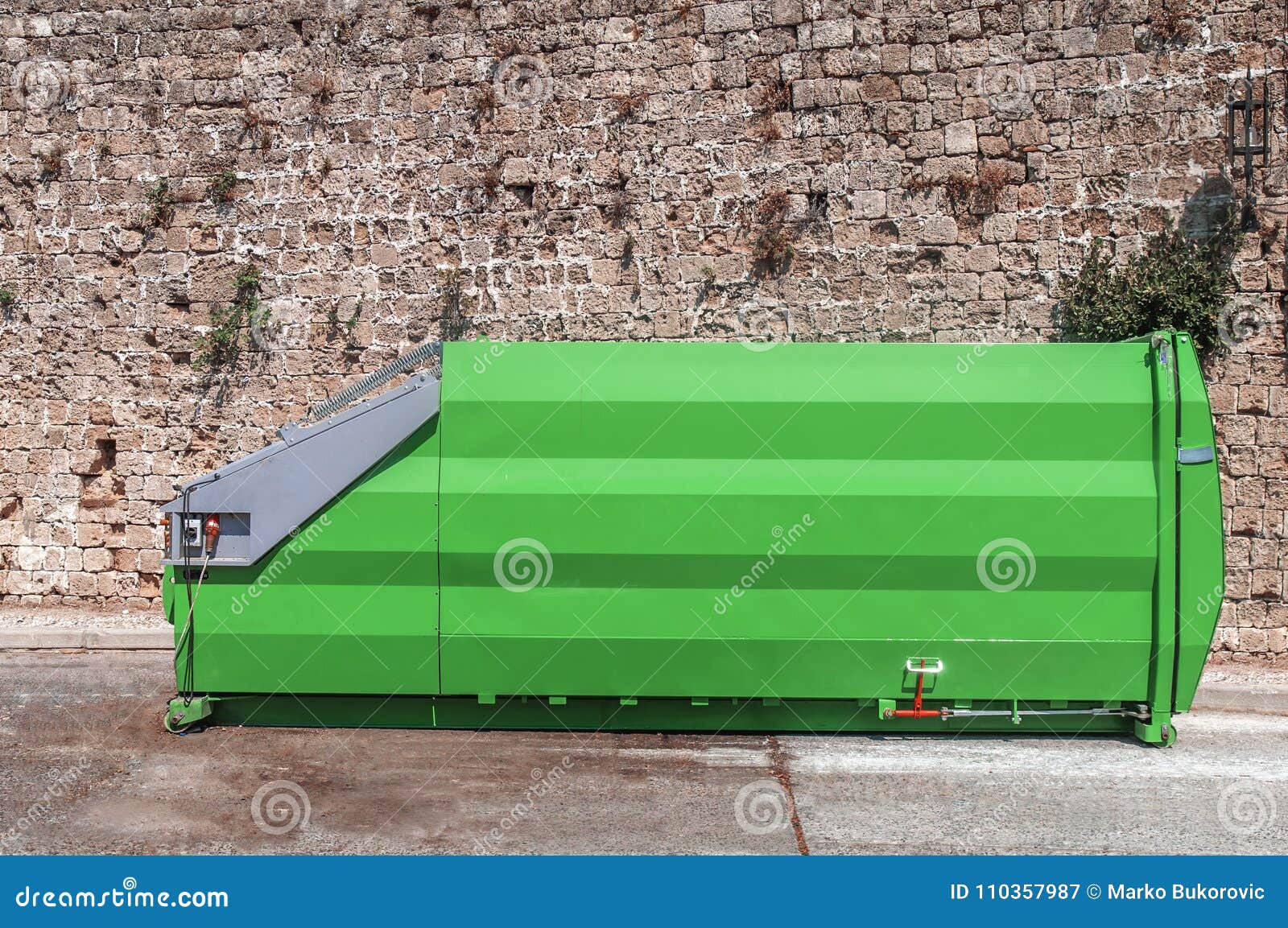 Green Removable Truck Garbage Trash Container at Street Waiting Stock ...