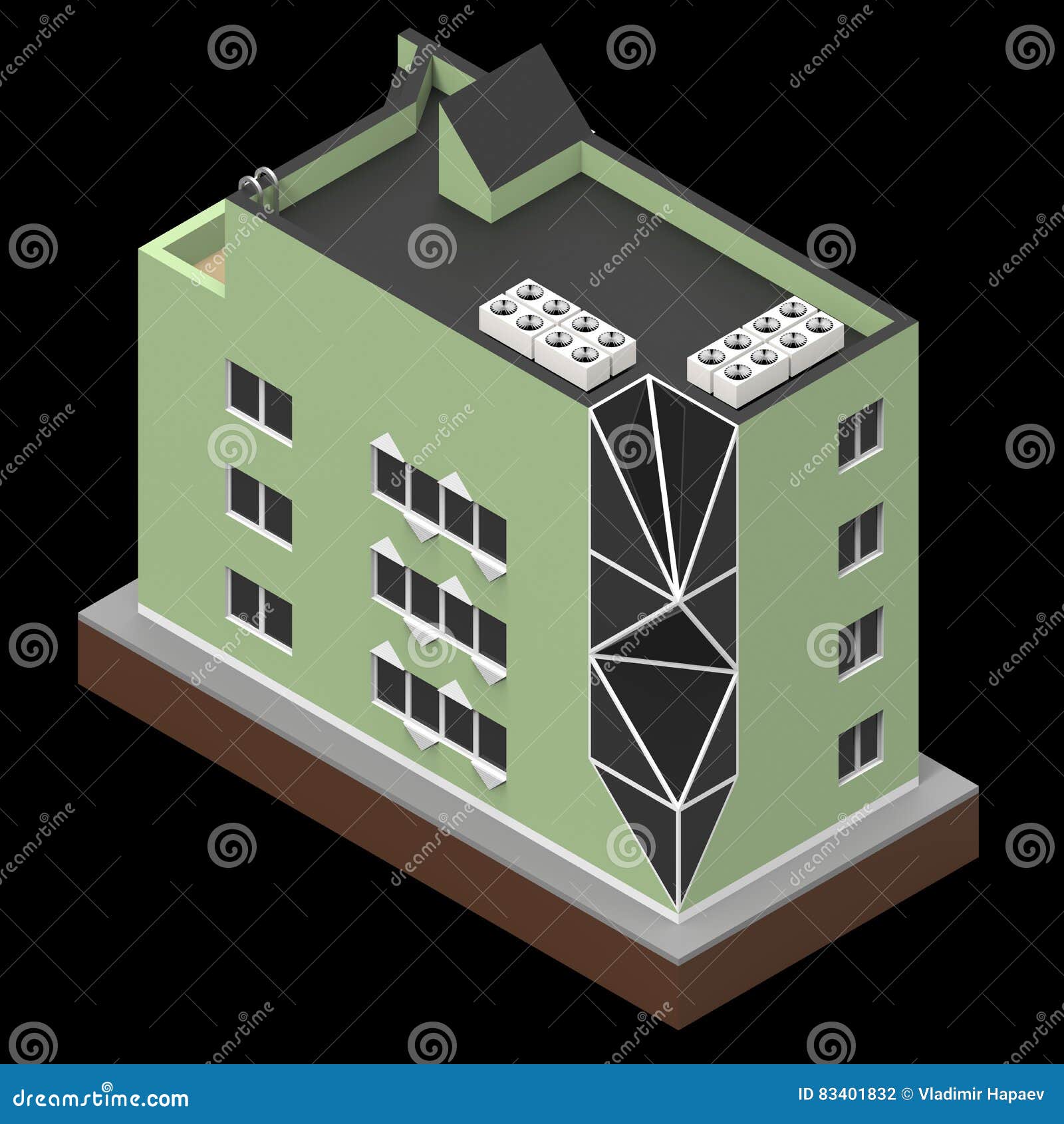 Green Residential Building in a Small Isolated Platform. Raster 3d ...