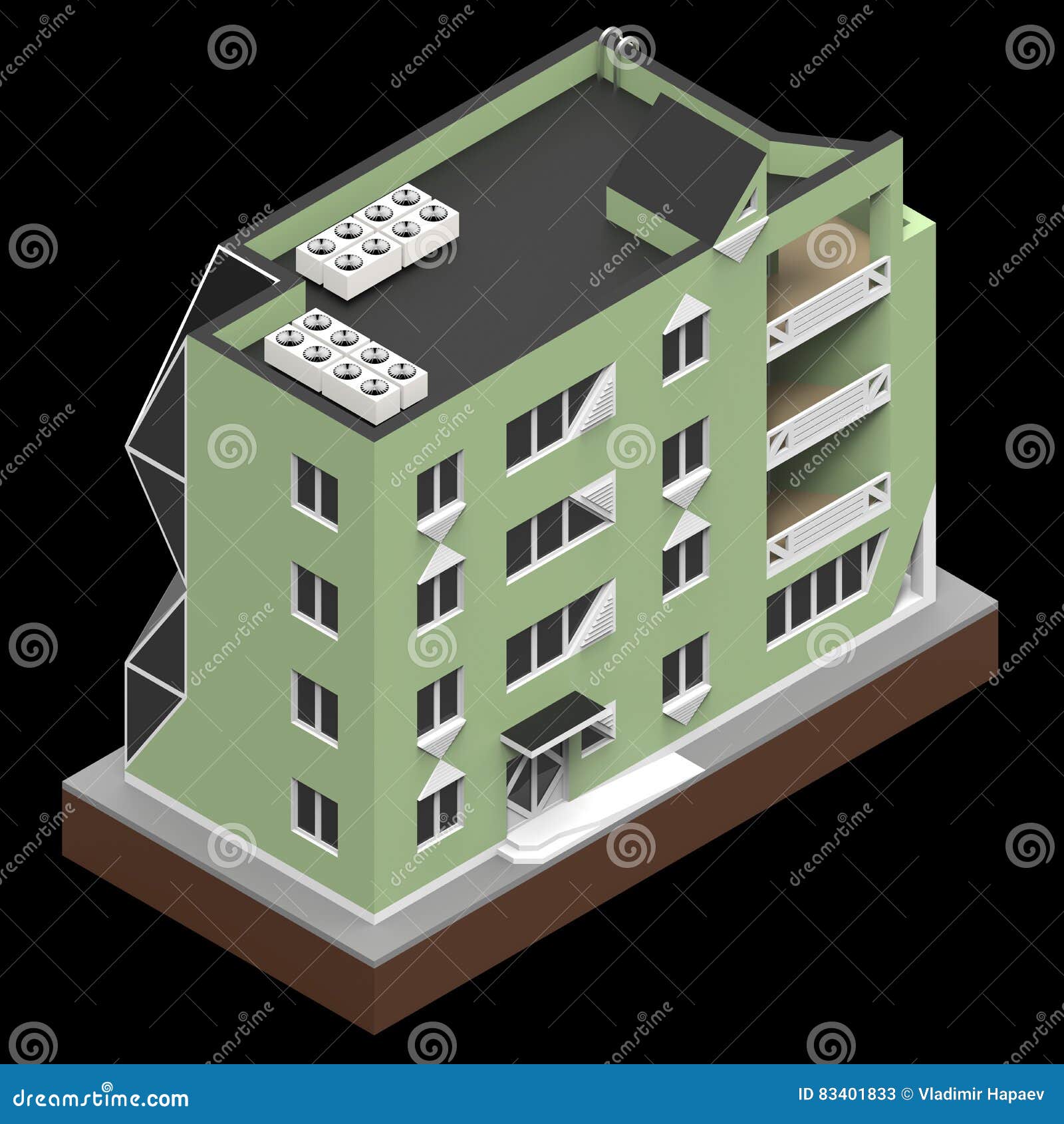 Green Residential Building in a Small Isolated Platform. Raster 3d ...