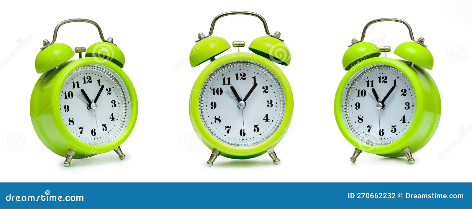 Green Retro Alarm Clock in Three Angles Stock Photo - Image of timer ...