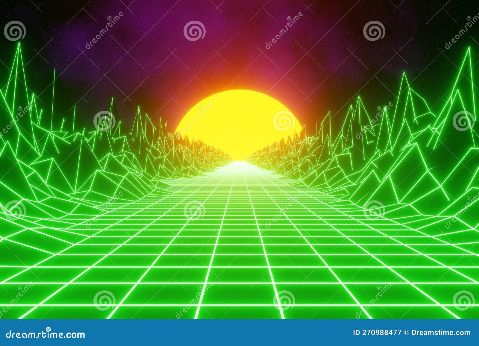 Green Retro Futuristic Technology Background 3d Render, 80s Retro ...