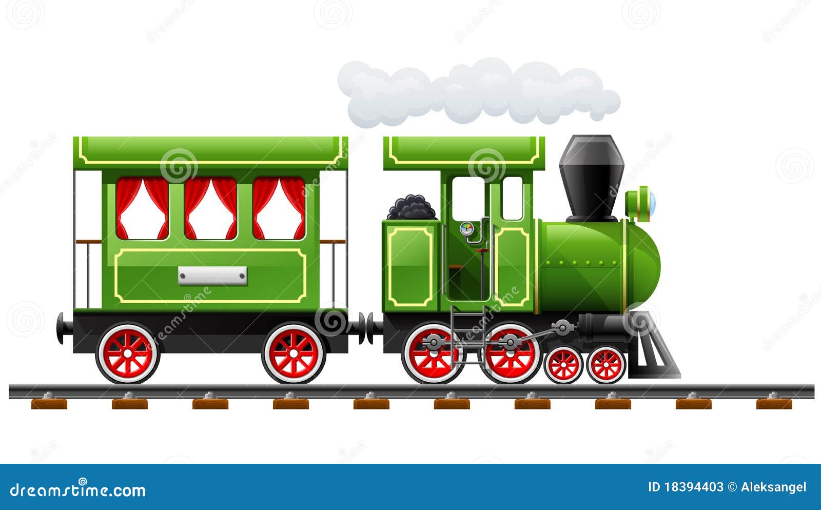 Green Retro Locomotive with Coach Stock Vector - Illustration of object ...