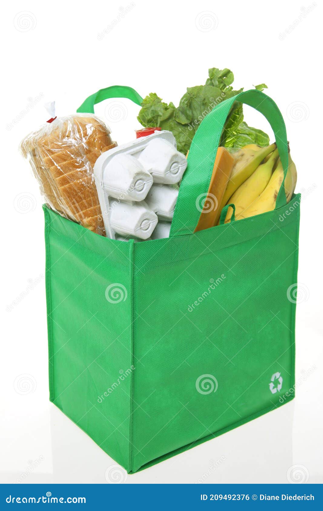 Green Reusable Grocery Bag with Groceries Stock Photo - Image of white ...