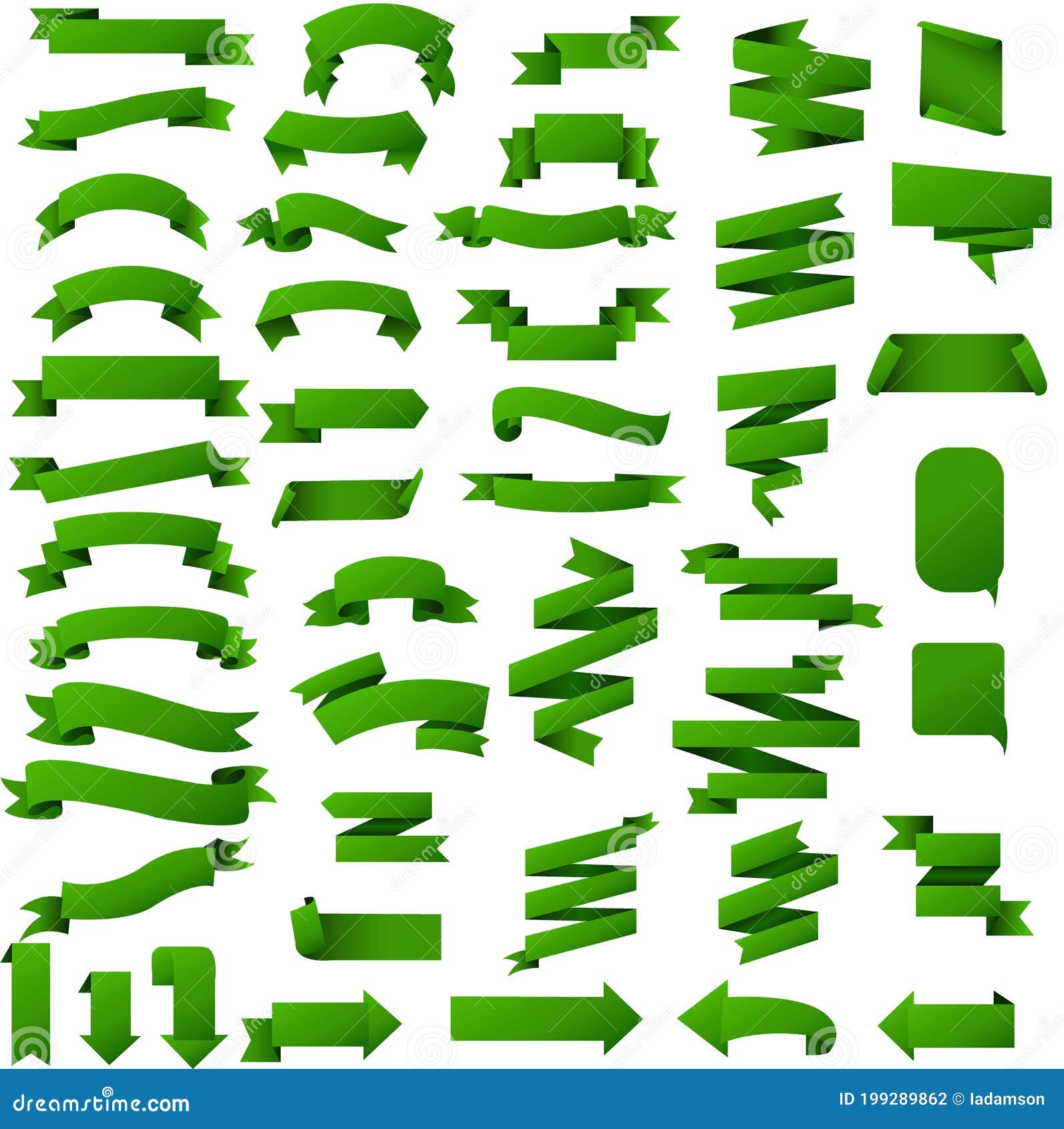Green Ribbon Set Isolated White Background Stock Vector - Illustration ...