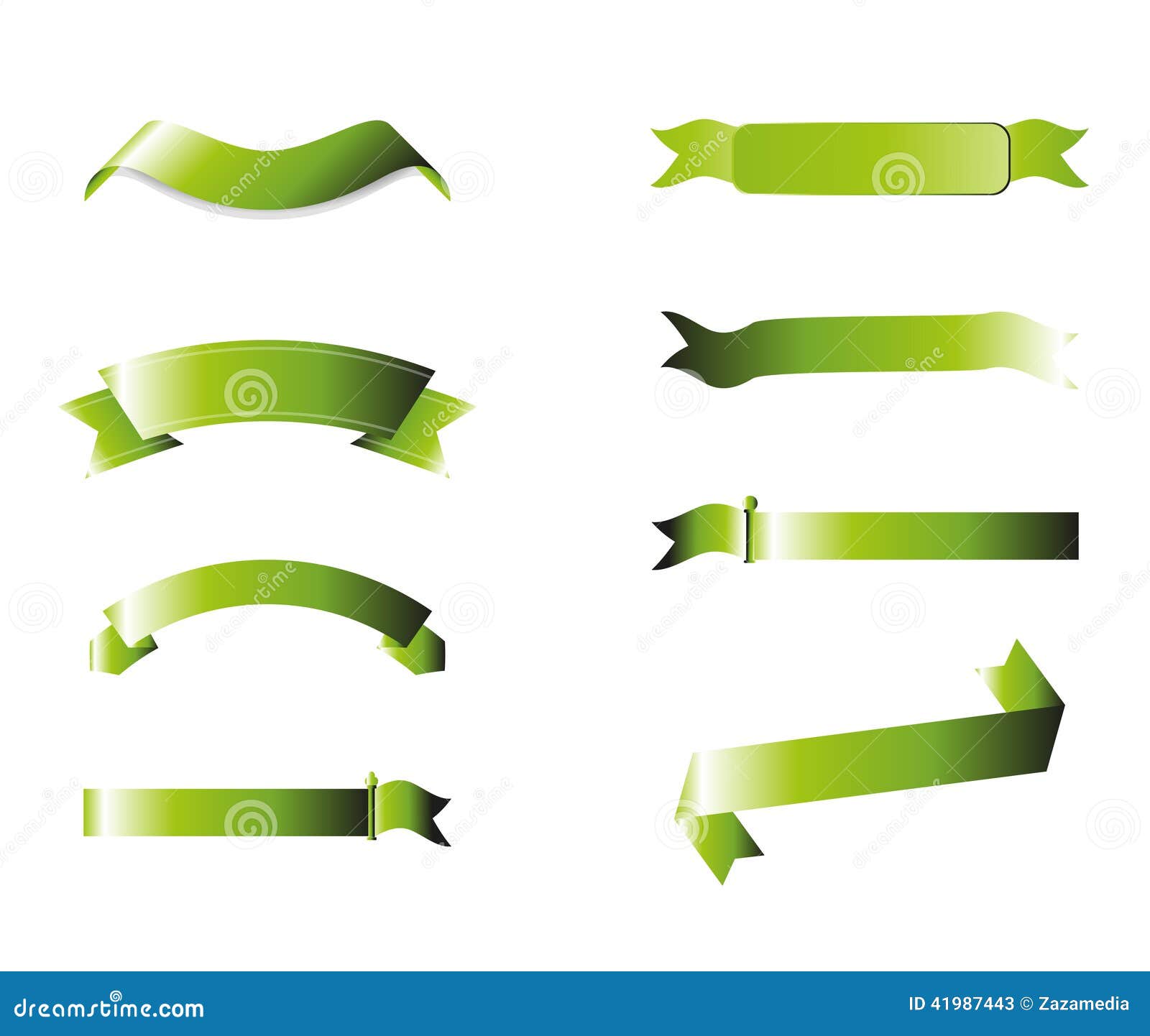 Green Ribbons Collection, Isolated on White Backgr Stock Vector ...