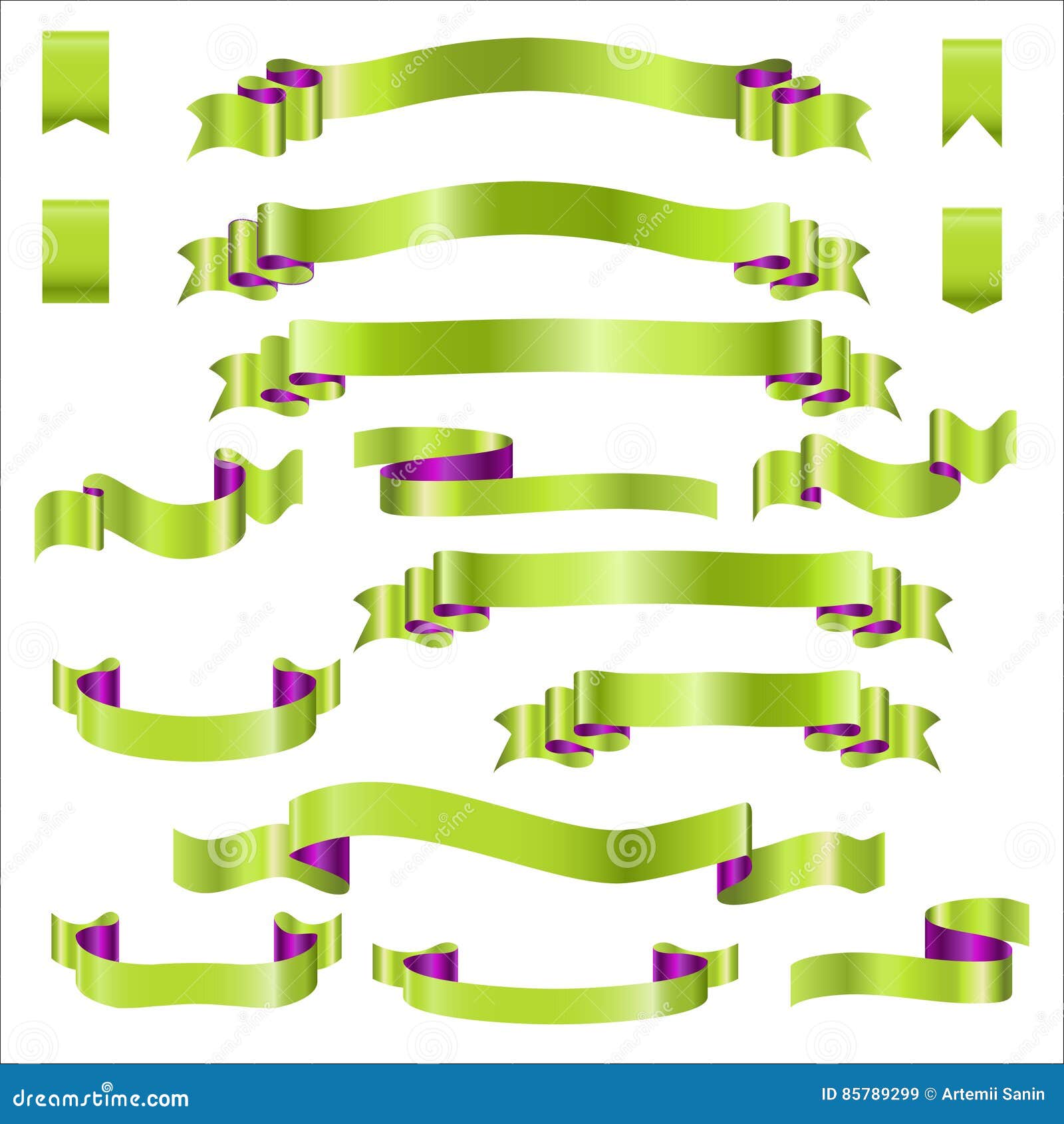 Green Ribbons Set with Gradient, Vector Illustration Stock Vector ...