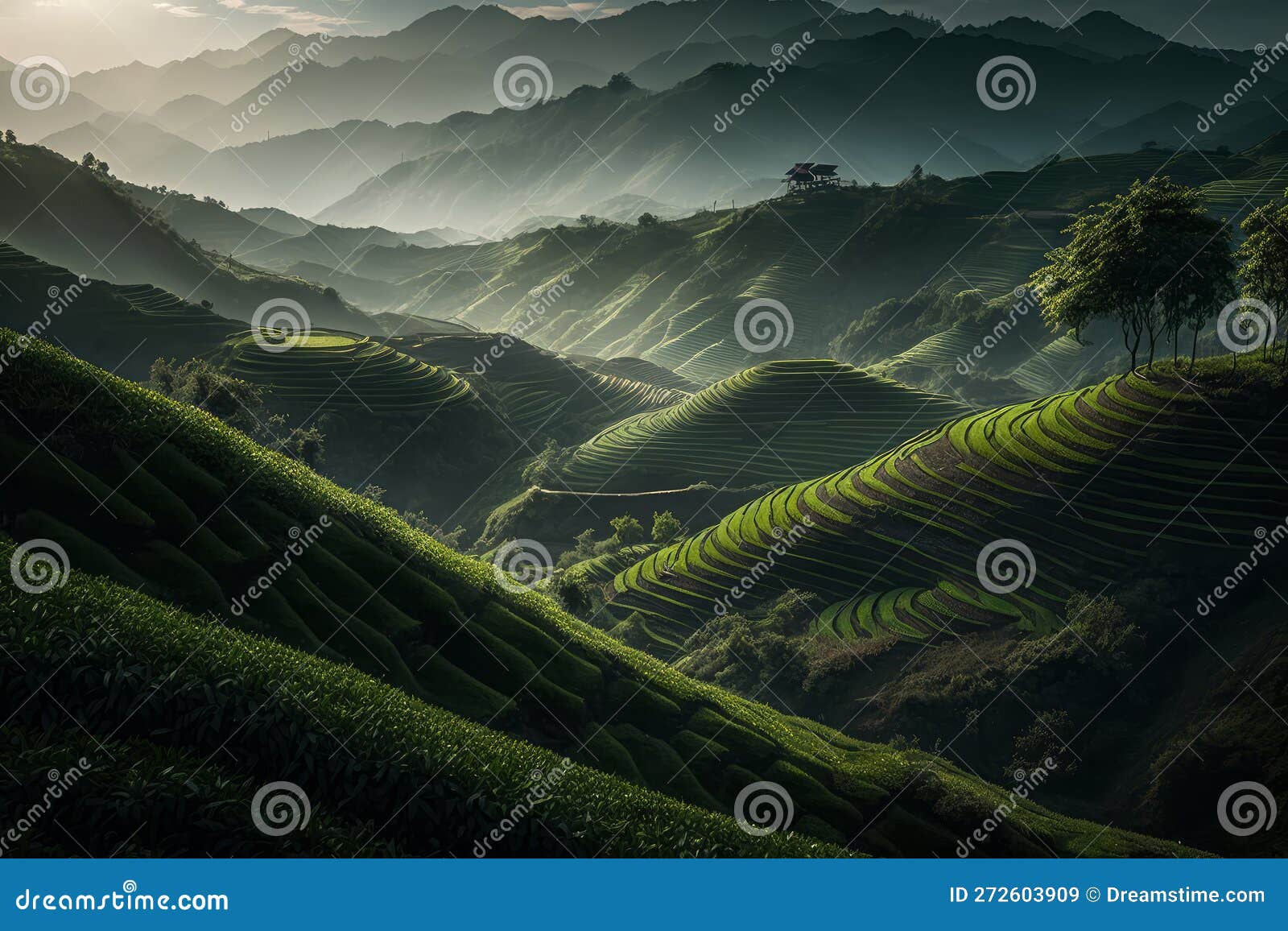 Green Rice Fields in the Mountains Generative AI Stock Illustration ...
