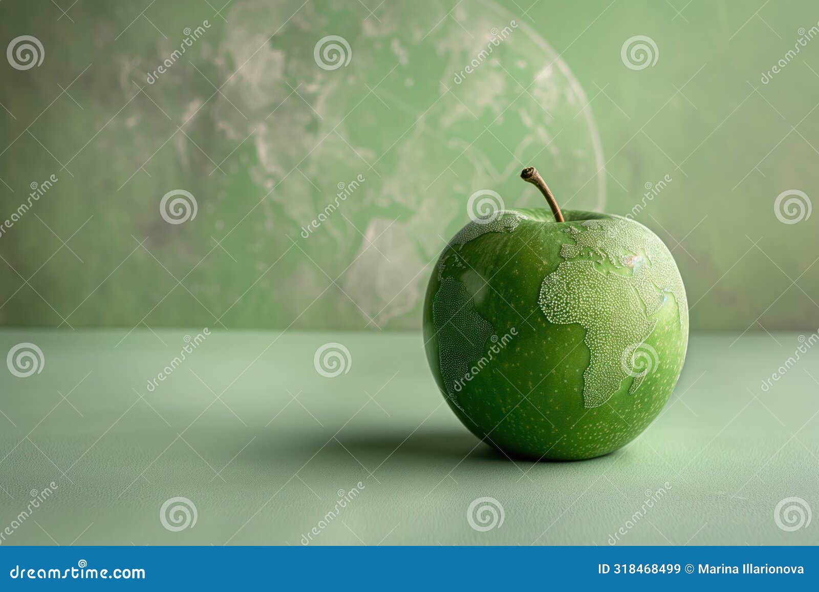Green Ripe Apple with World Map Pattern on Surface. Generative AI Stock ...