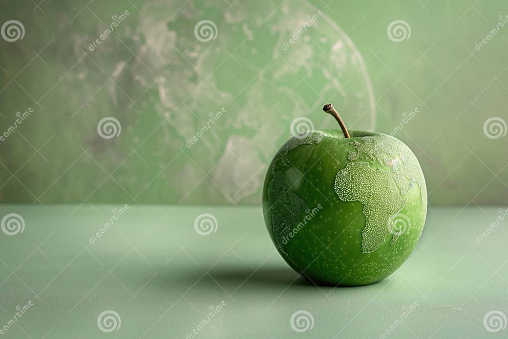Green Ripe Apple with World Map Pattern on Surface. Generative AI Stock ...