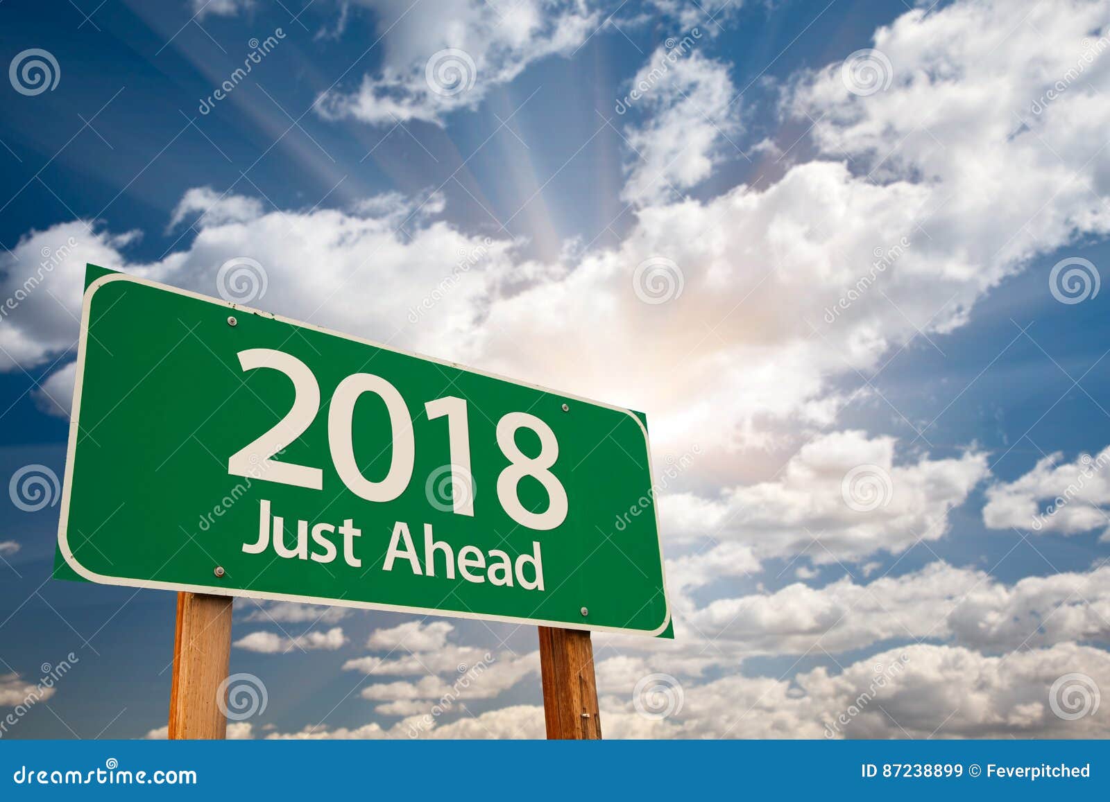 2018 Green Road Sign Over Clouds Stock Image - Image of plan, sign ...
