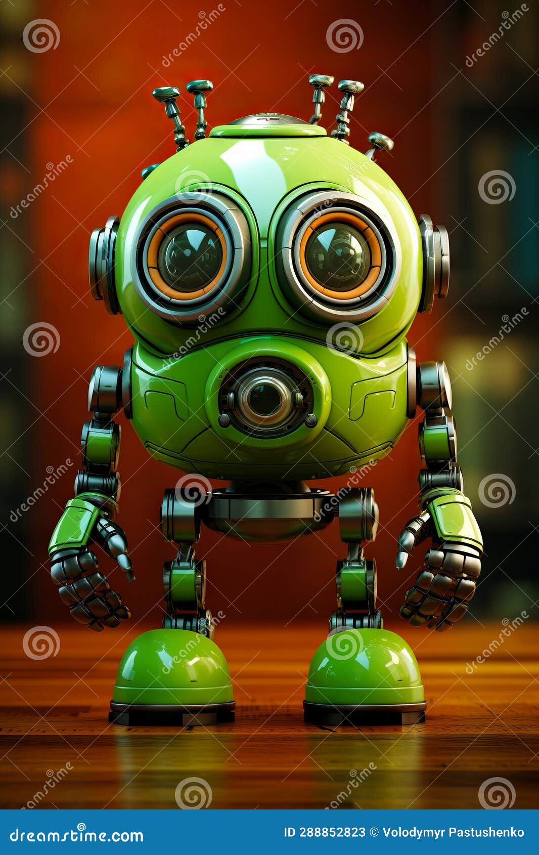Green Robot with Big Eyes and Green Bell on Its Head. Generative AI ...