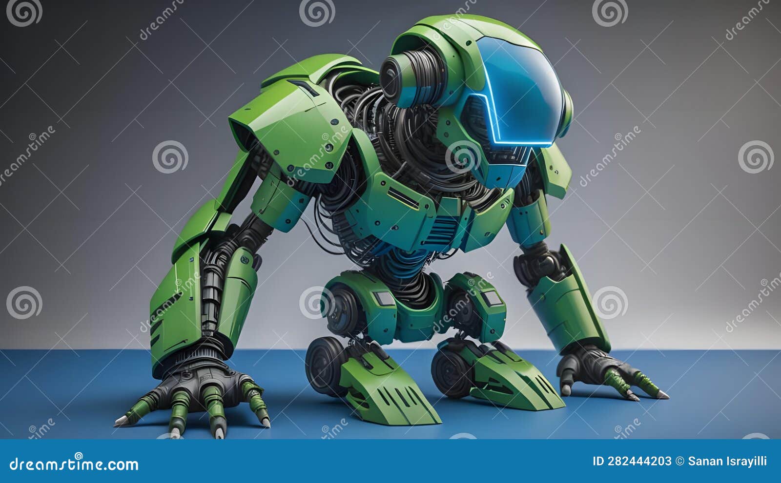 Green Robot on Blue Background. Generative Ai Stock Illustration ...