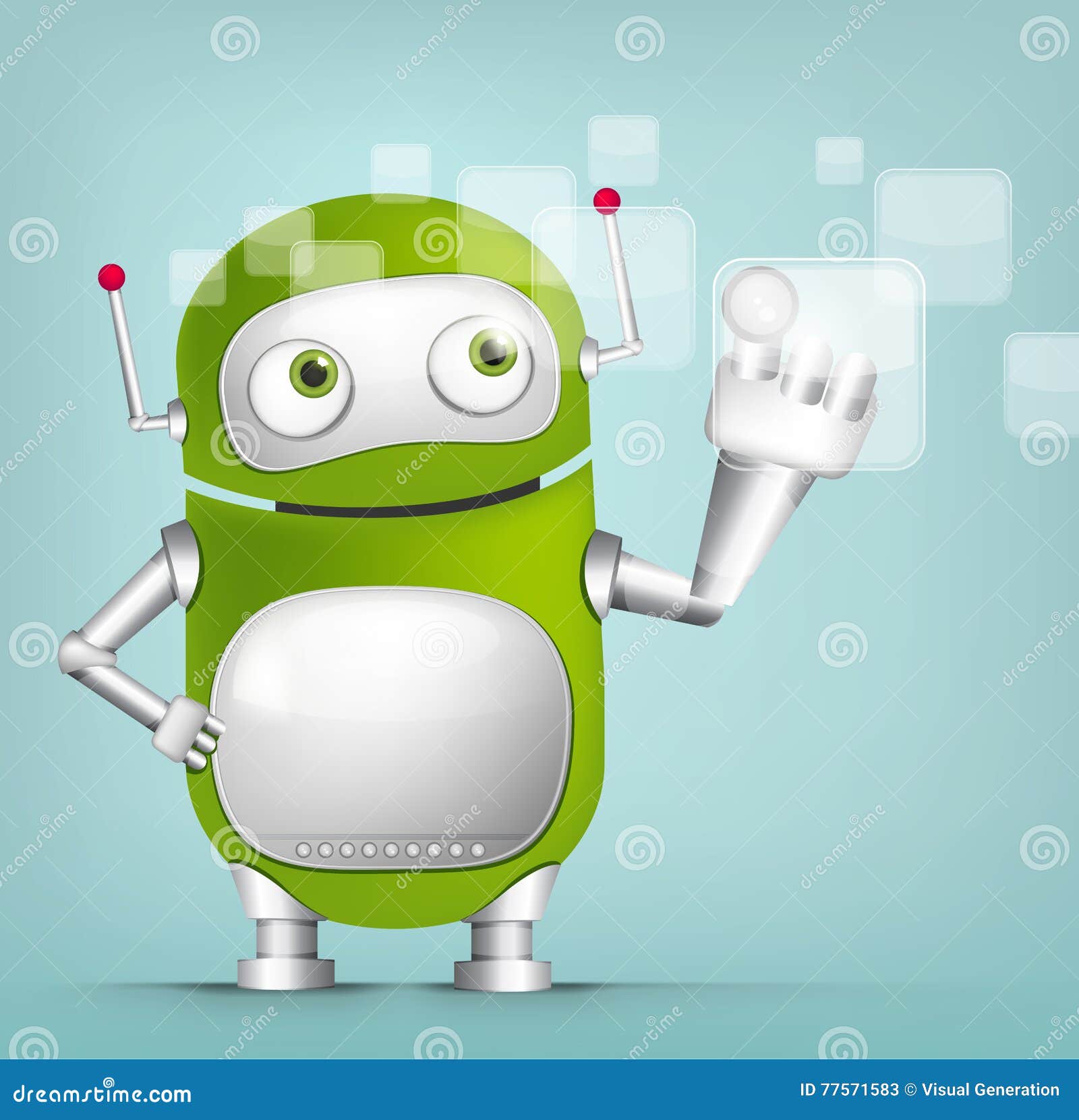 Green robot character stock illustration. Illustration of computer ...