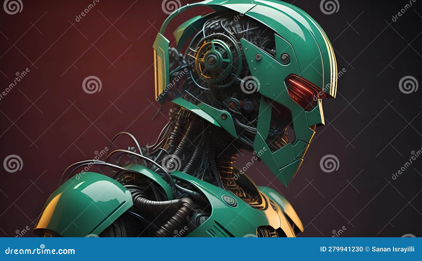 Green Robot or Cyborg Isolated on Dark Background. Generative Ai Stock ...