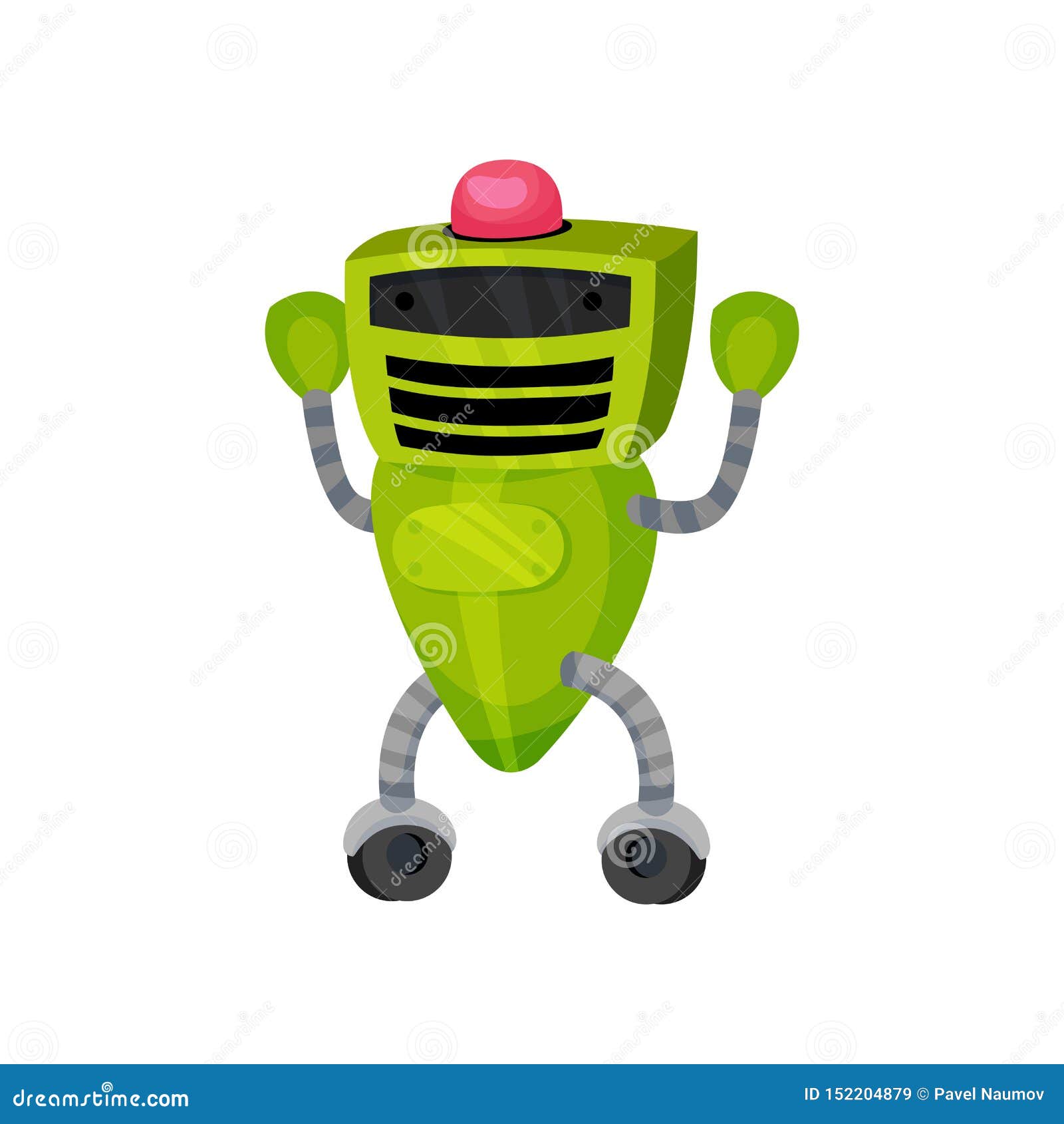 Green Robot with Legs on Wheels. Vector Illustration on White ...