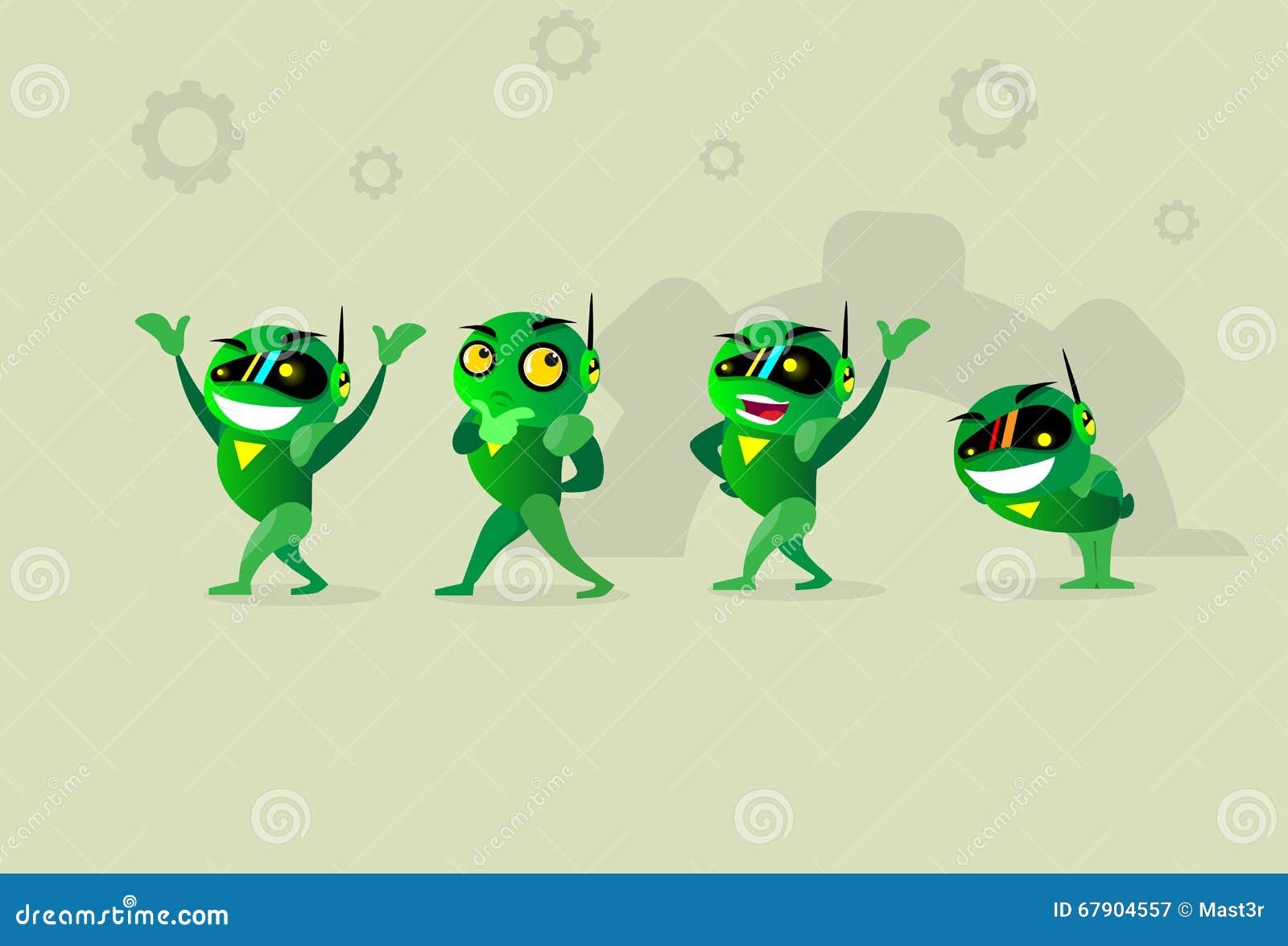 Green Robot Set Collection Emotional Technology Stock Vector ...