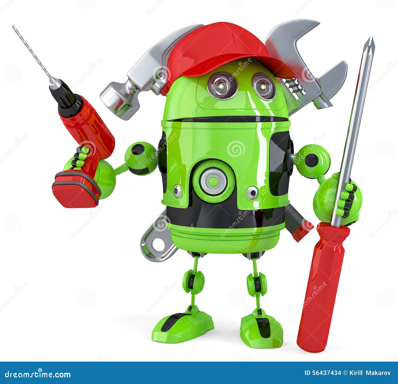 Green Robot with Tools. . Contains Clipping Path Stock Illustration ...