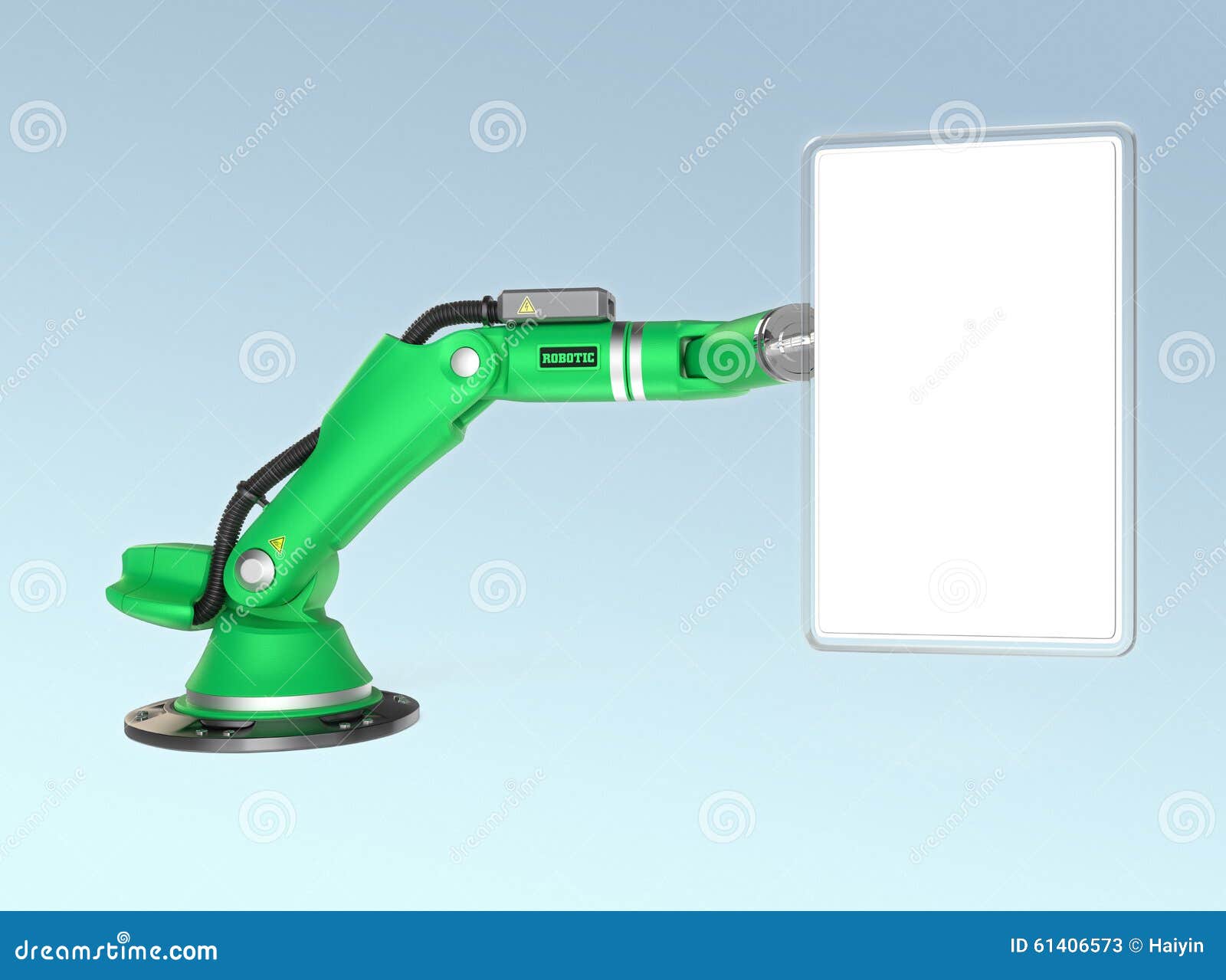 Green Robotic Arm Holding a Blank Sign Board Stock Illustration ...
