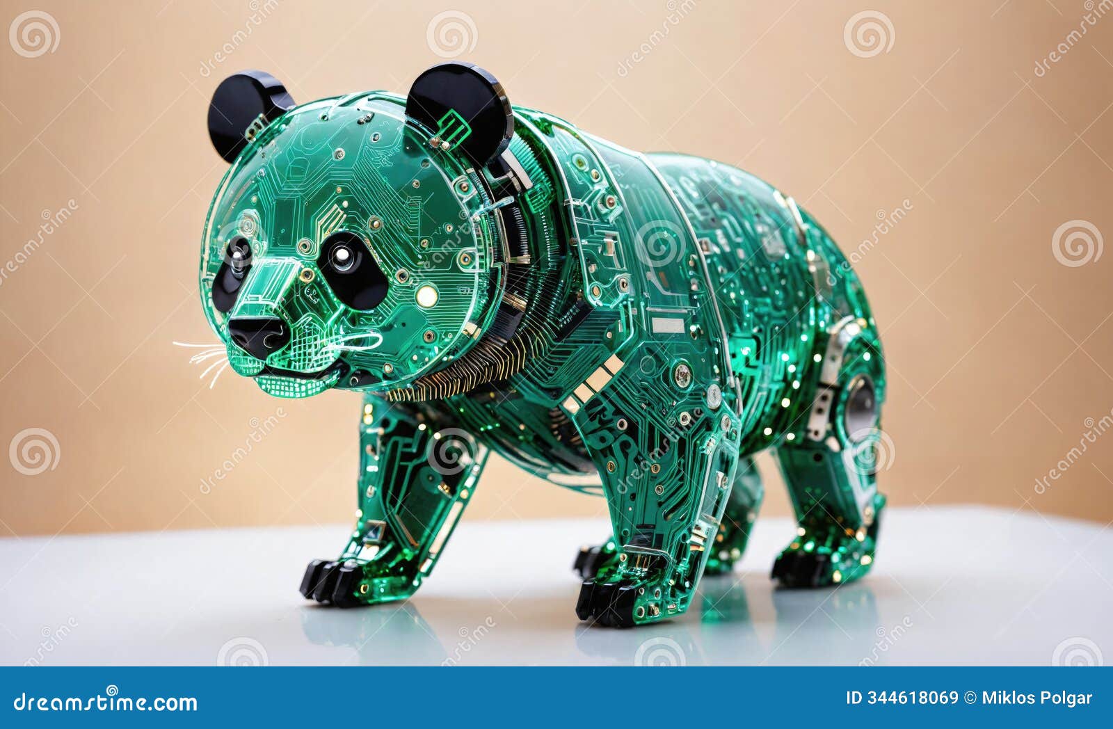 A Green, Robotic Panda Stands on a White Surface Stock Image - Image of ...