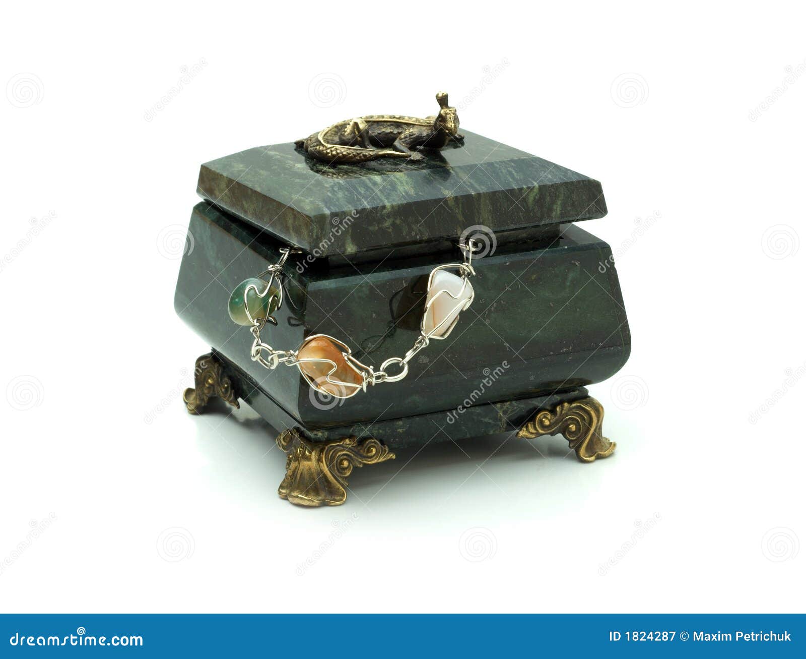 Green Rock S Small Box and Necklace Stock Image - Image of rough, green ...