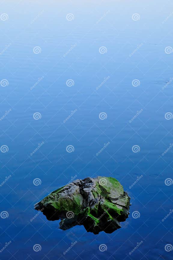 Green rock in still water stock photo. Image of water - 11015696