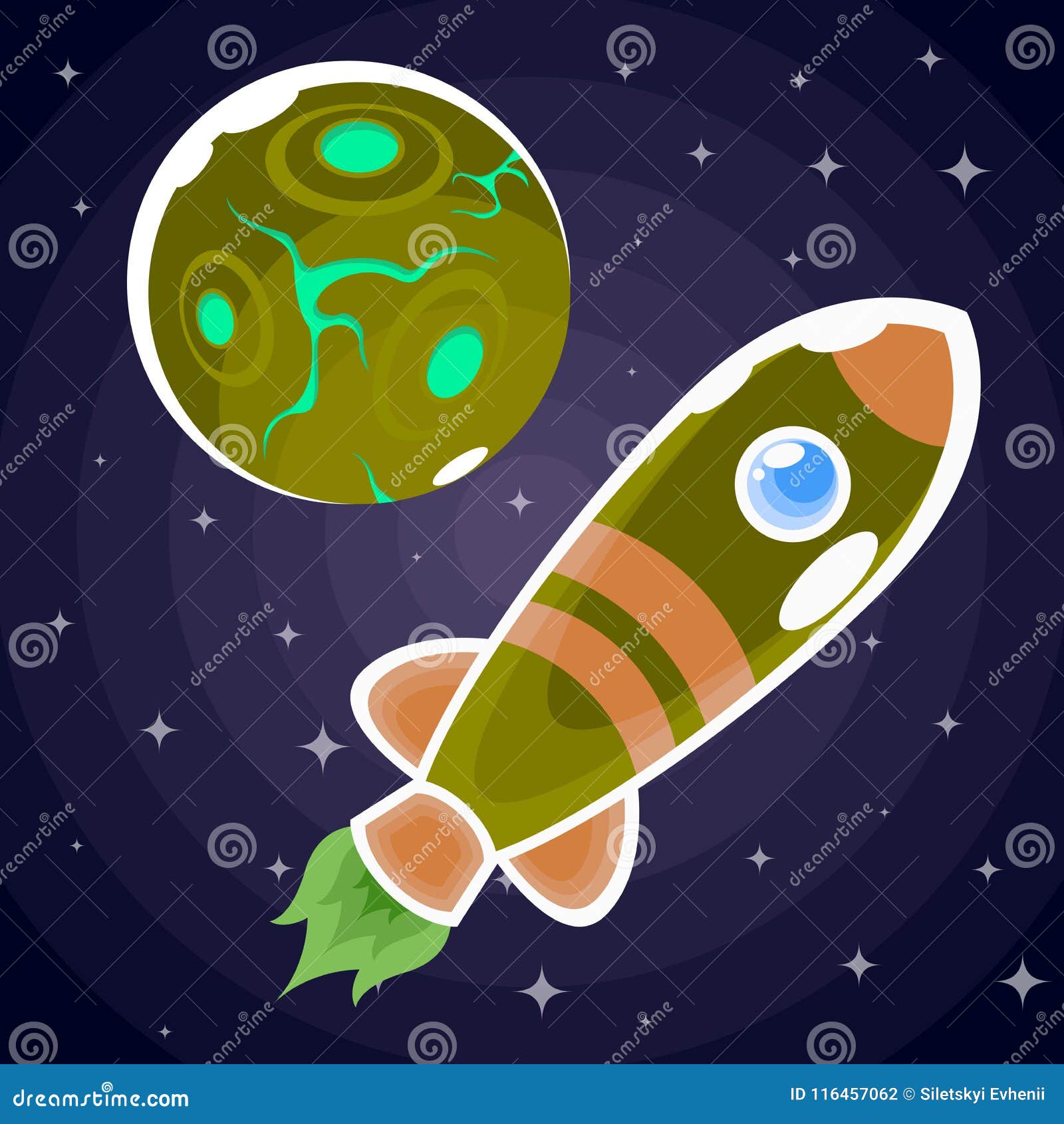 Raster Image of a Green Rocket in the Background of the Planet Stock ...