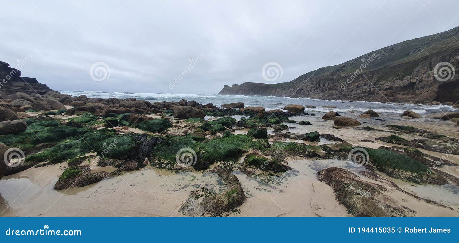 Green rocks at the beach stock image. Image of coast - 194415035