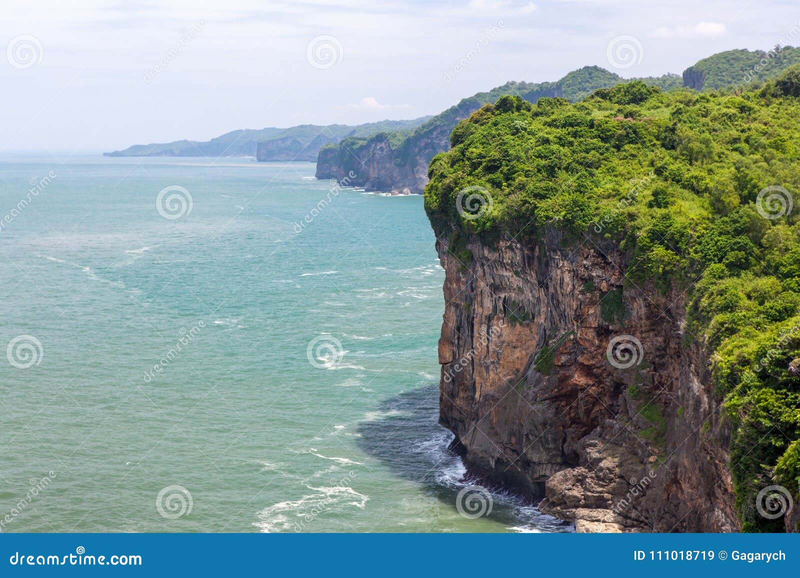 Green Rocky Coast of Java Island on Sunny Day in. Stock Image - Image ...