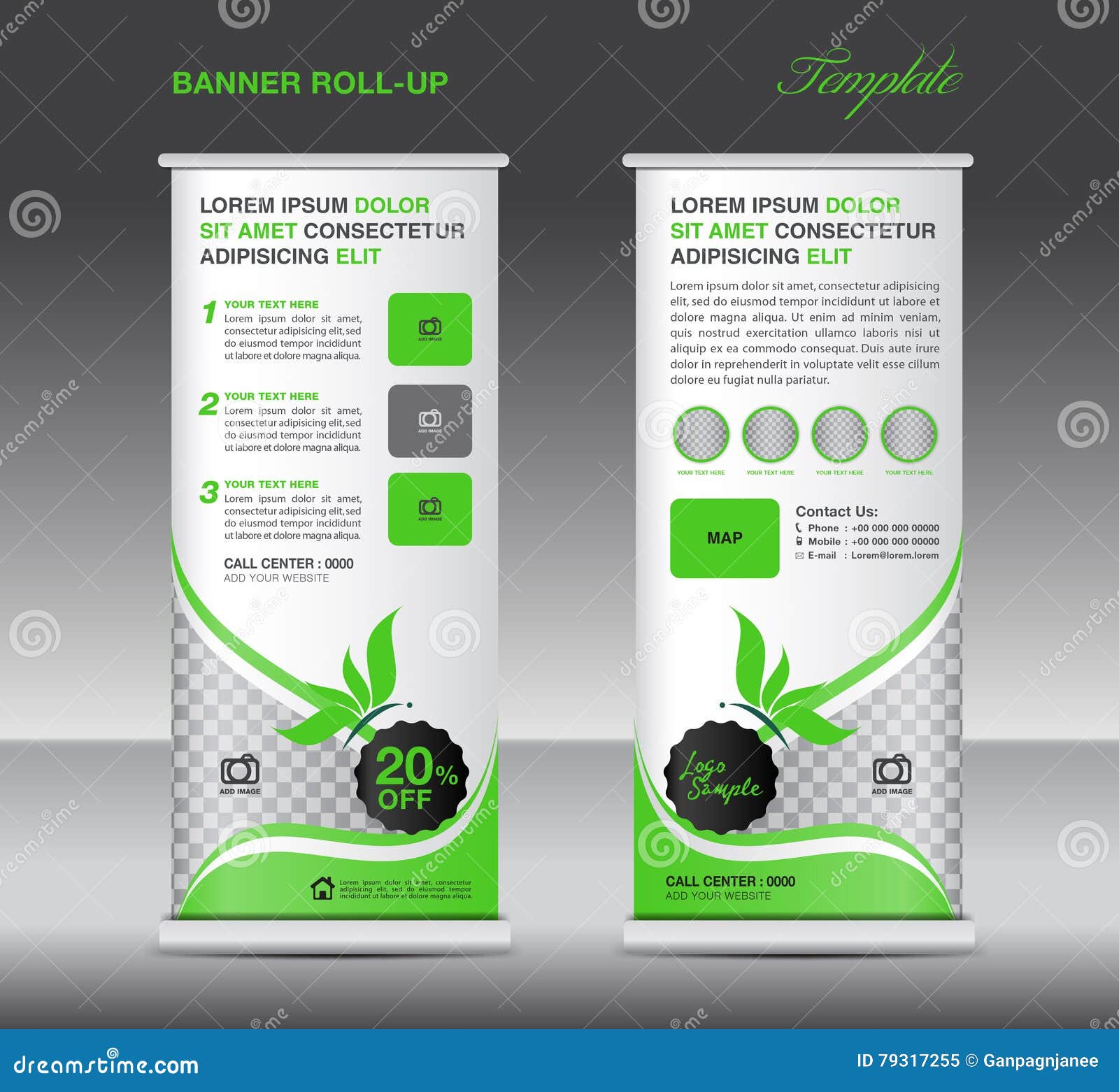Green Roll Up Banner, Stand Template, Banner Design Stock Vector ...
