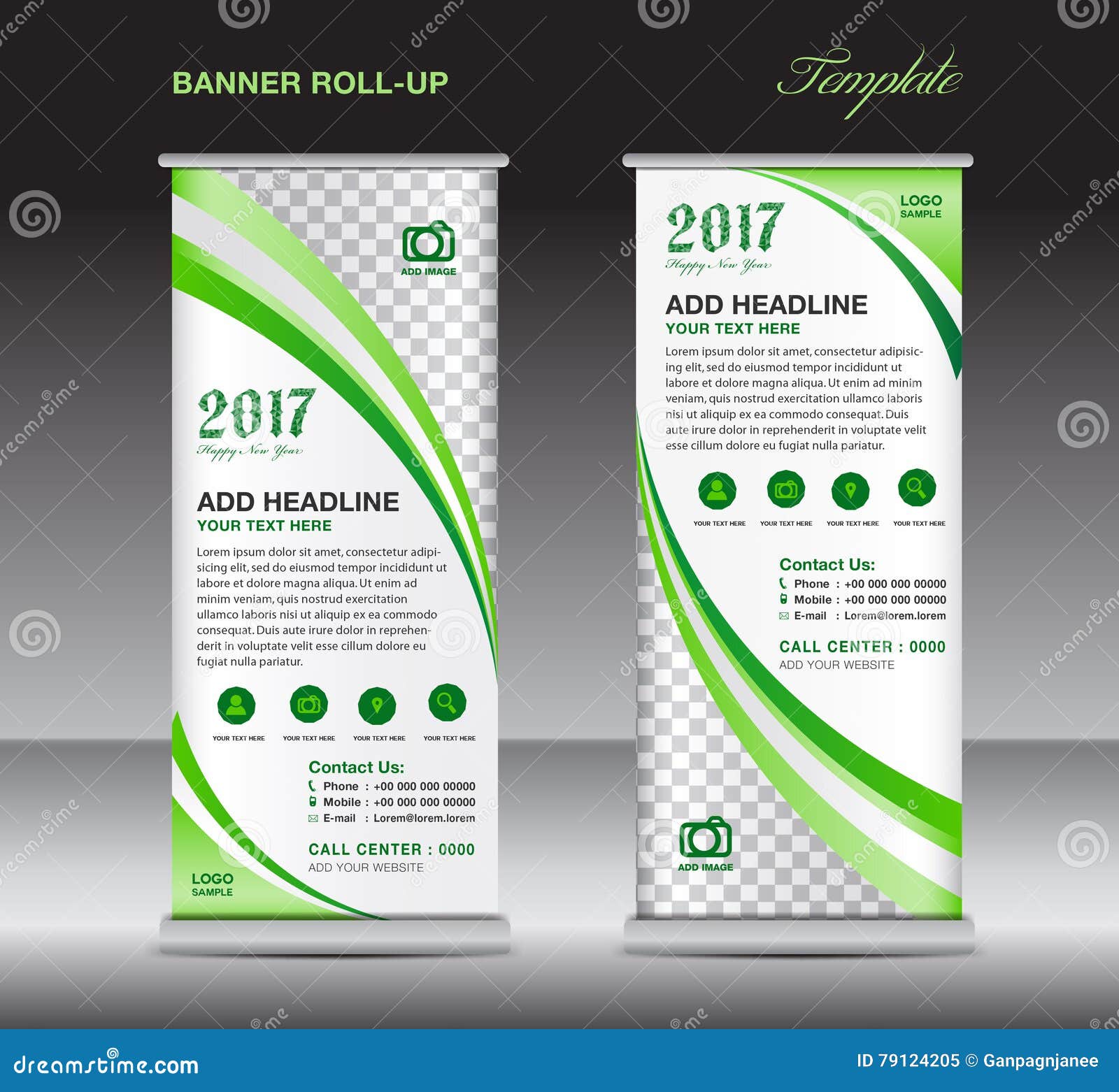Green Roll Up Banner Template, Banner Design, Stand Template Stock ...