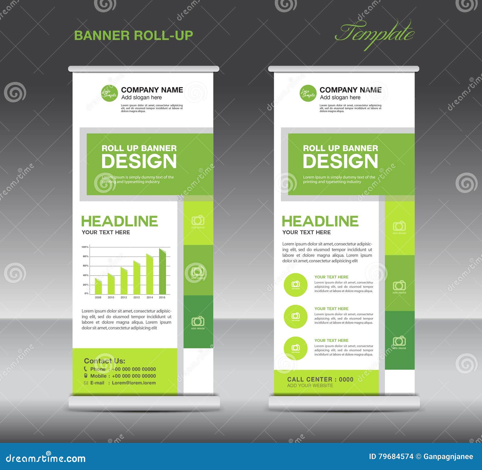 Green Roll Up Banner Template and Info Graphics, Stand Design Stock ...