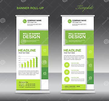 Green Roll Up Banner Template and Info Graphics, Stand Design Stock ...