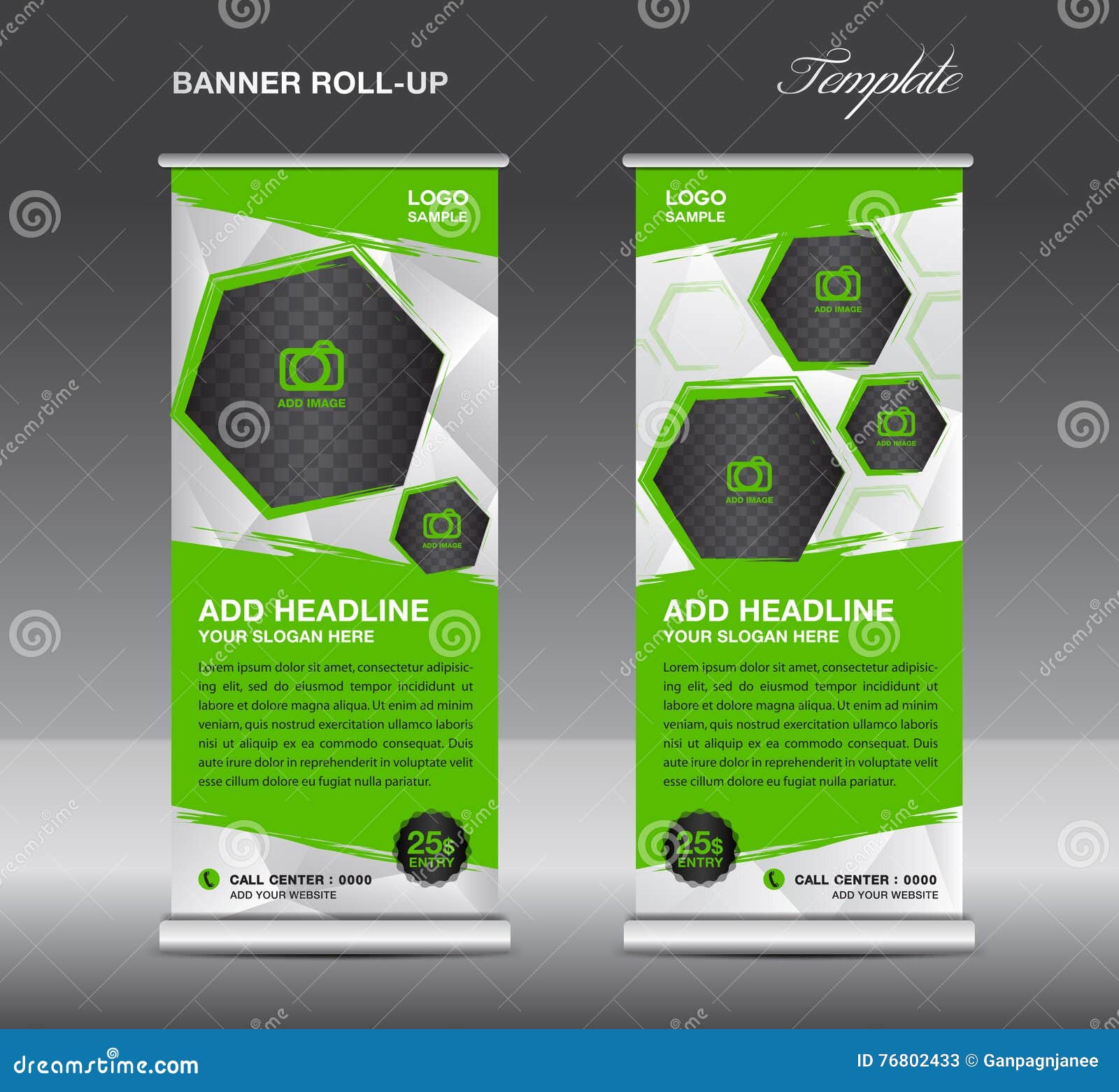 Green Roll Up Banner Template Vector, Roll Up Stand, Banner Stock ...