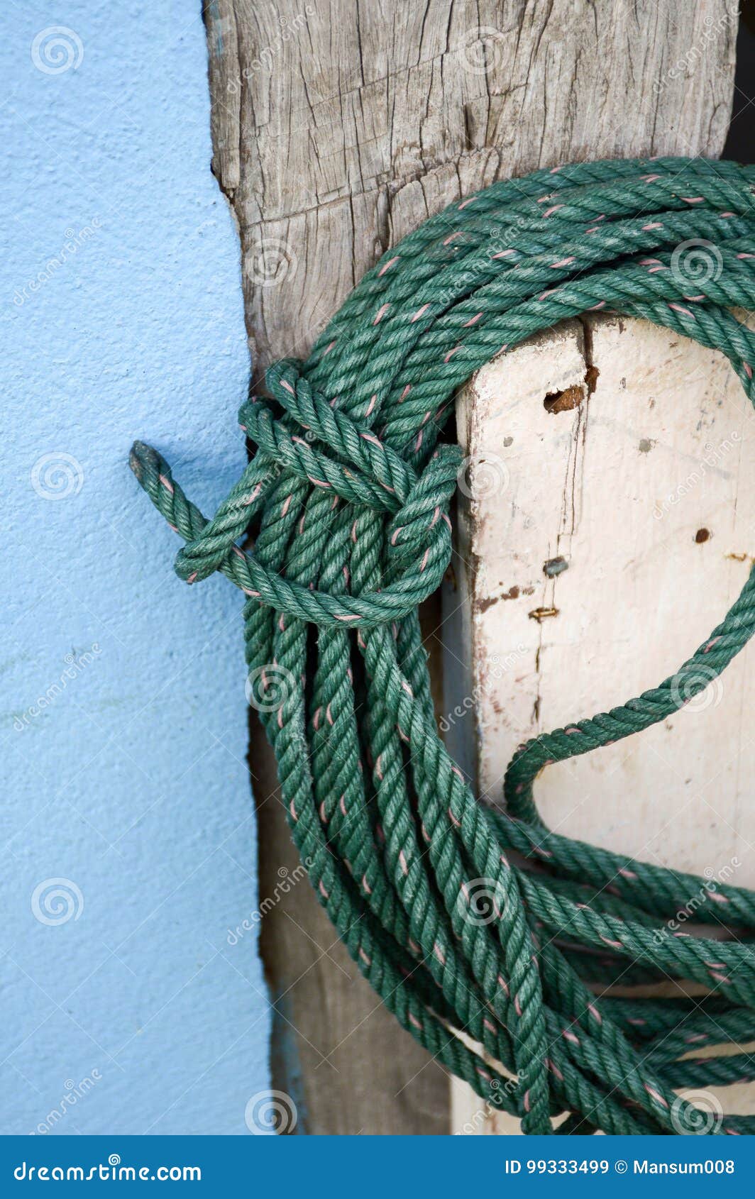 Green rope on wood pole stock image. Image of green, closeup - 99333499
