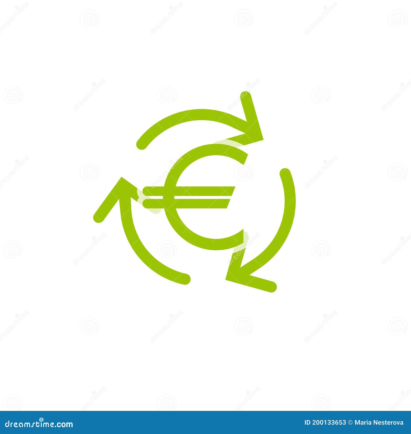 Green Round Arrow with Green Euro. Flat Icon. Isolated on White Stock ...