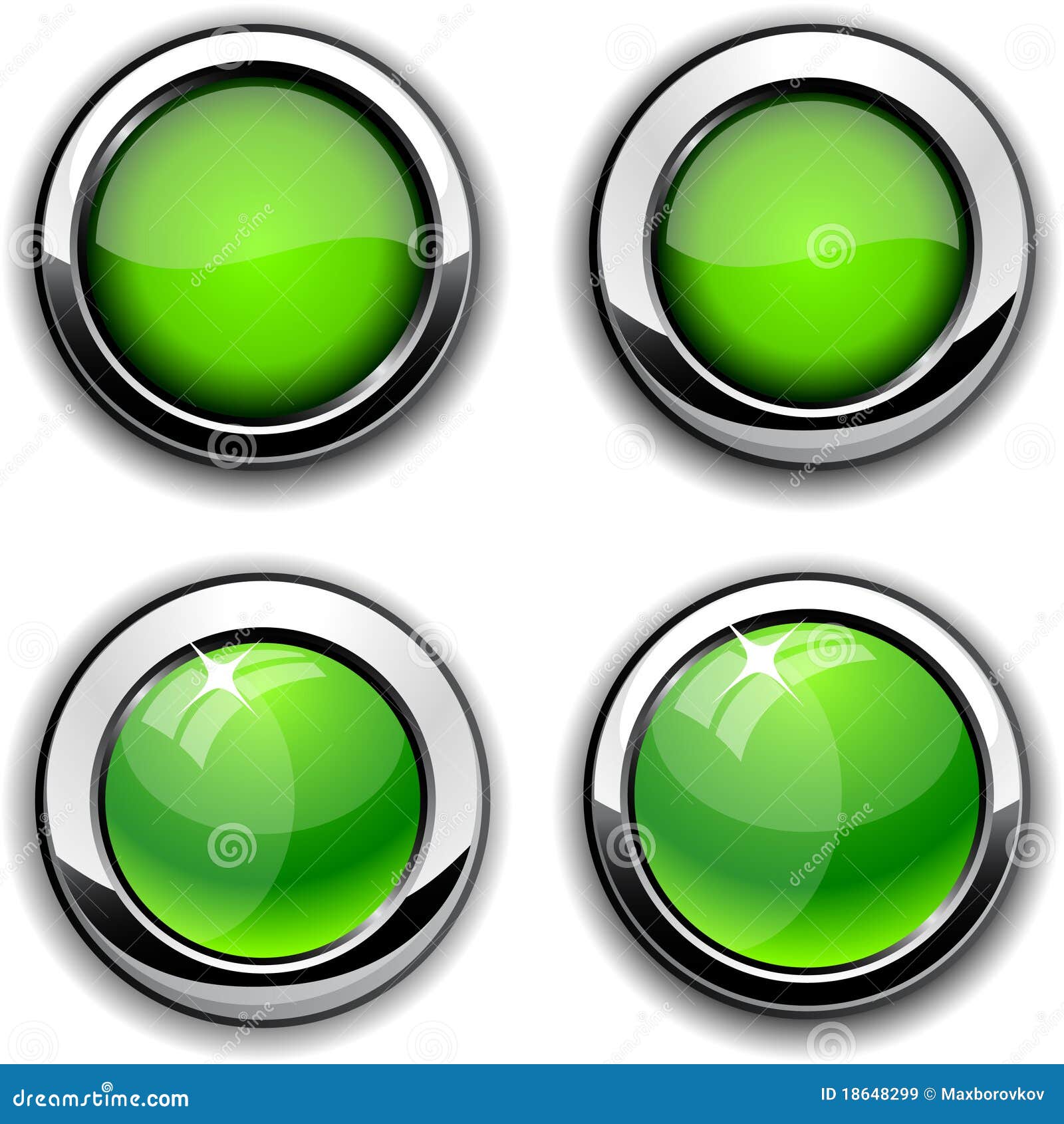 Green Round Buttons with Chrome Borders. Stock Vector - Illustration of ...