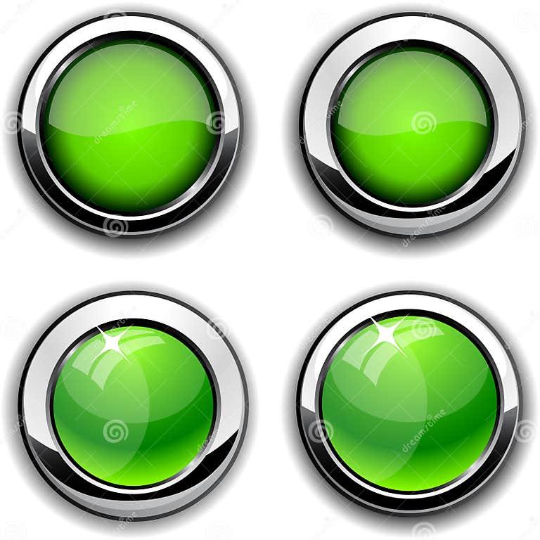 Green Round Buttons with Chrome Borders. Stock Vector - Illustration of ...