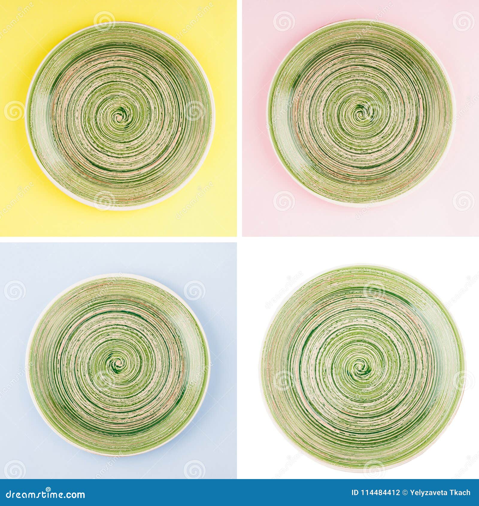 Green Round Ceramic Plate with Spiral Pattern Stock Photo - Image of ...