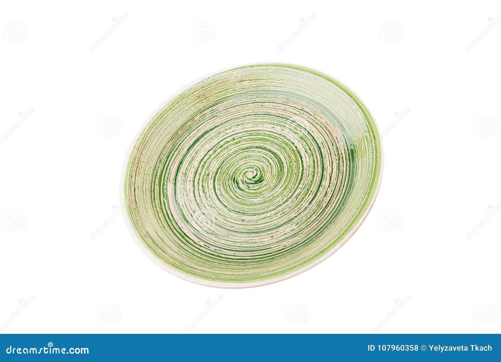 Green Round Ceramic Plate with Spiral Pattern, Isolated on White Stock ...