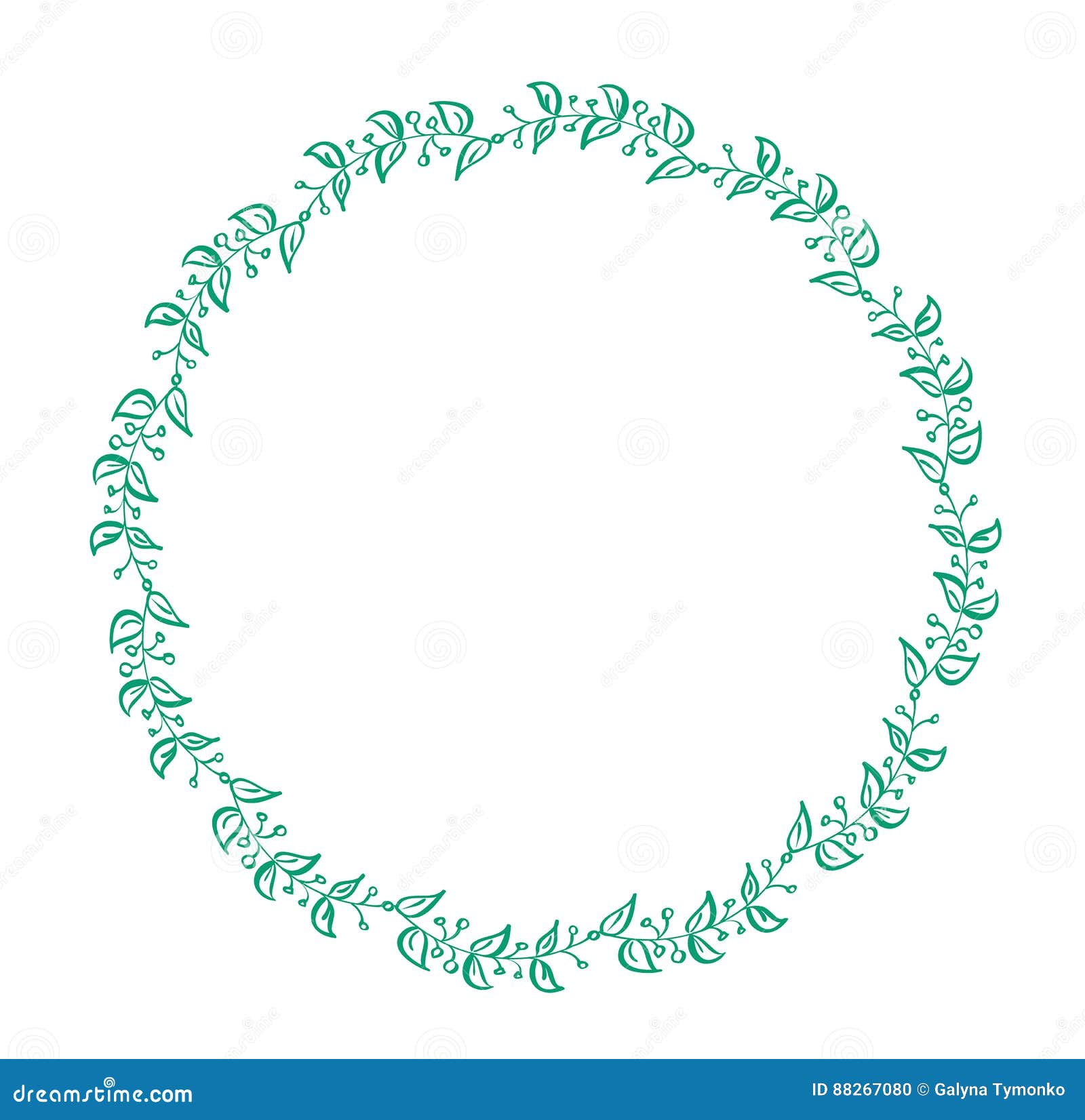 Green Round Frame of Leaves Isolated on White Background. Vector ...