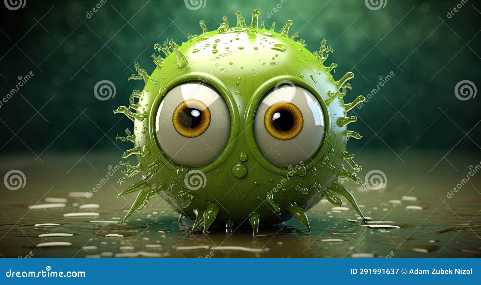 A Green Round Object with Large Eyes and a Face Stock Illustration ...