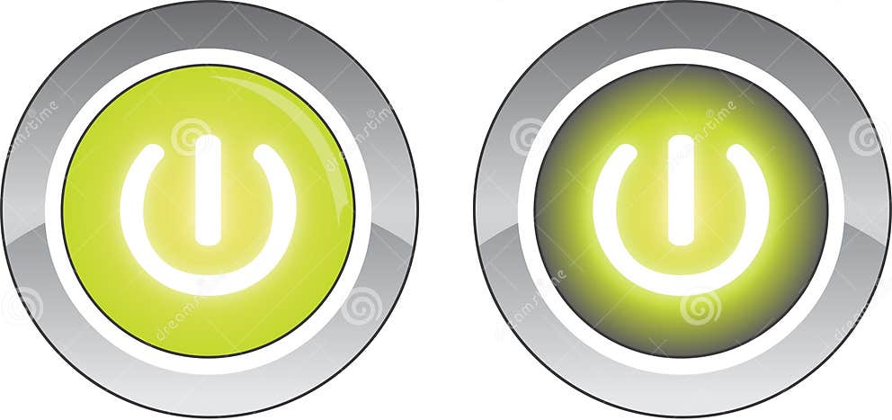 Green Round Power Button and Pushed Button Stock Illustration ...