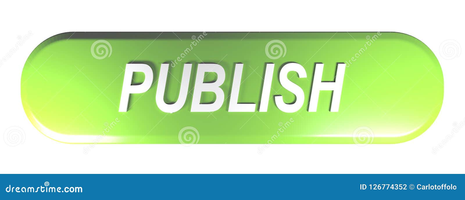 Green Rounded Rectangle Push Button PUBLISH - 3D Rendering Stock ...