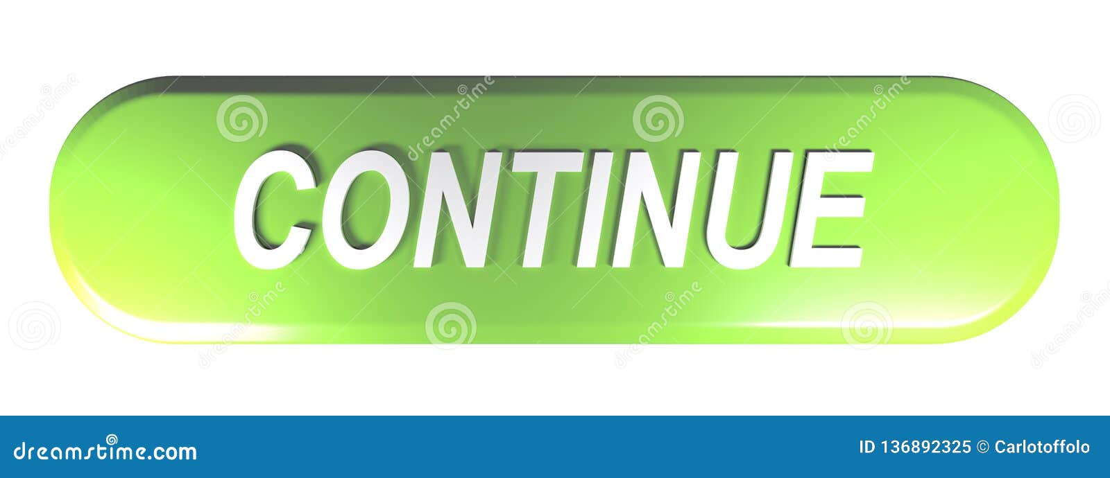 Green Rounded Rectangle Push Button CONTINUE - 3D Rendering ...