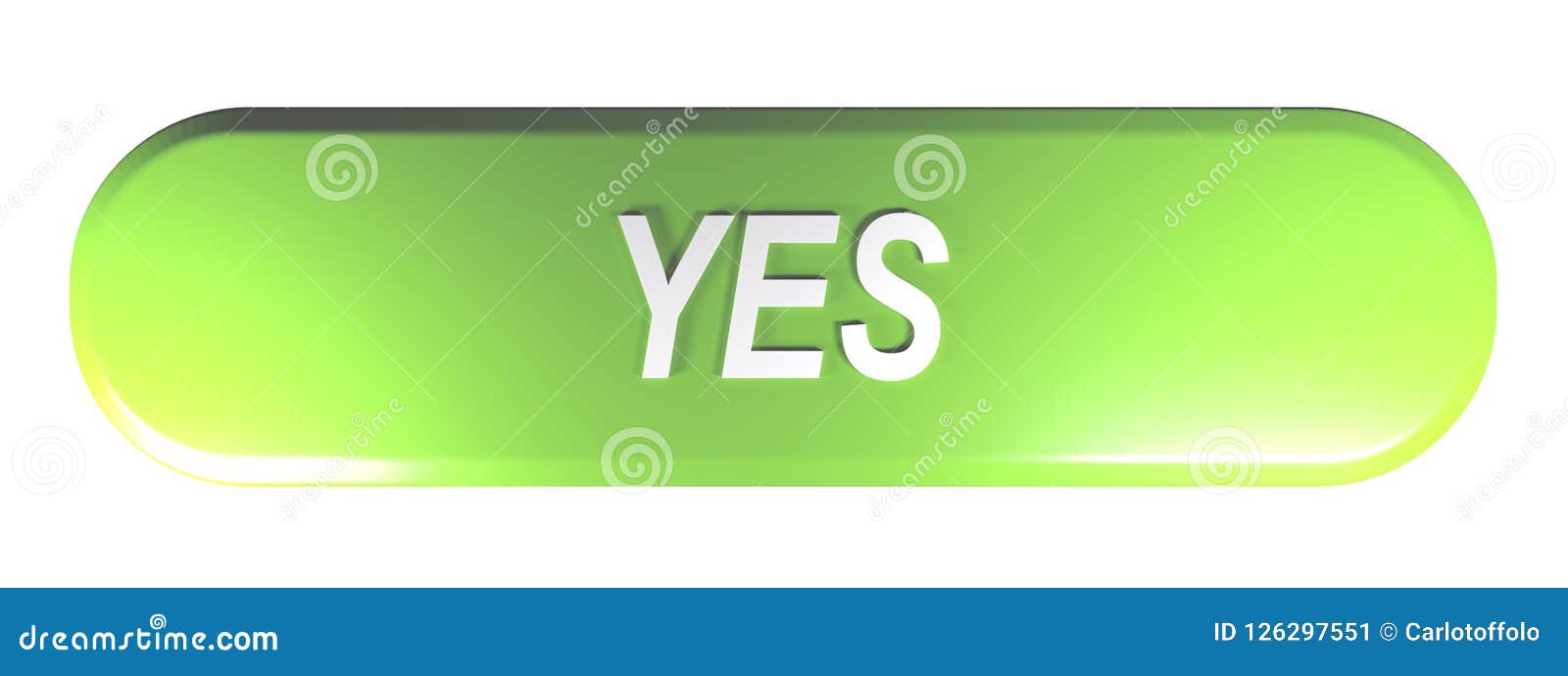 Green Rounded Rectangle Push Button YES - 3D Rendering Stock ...