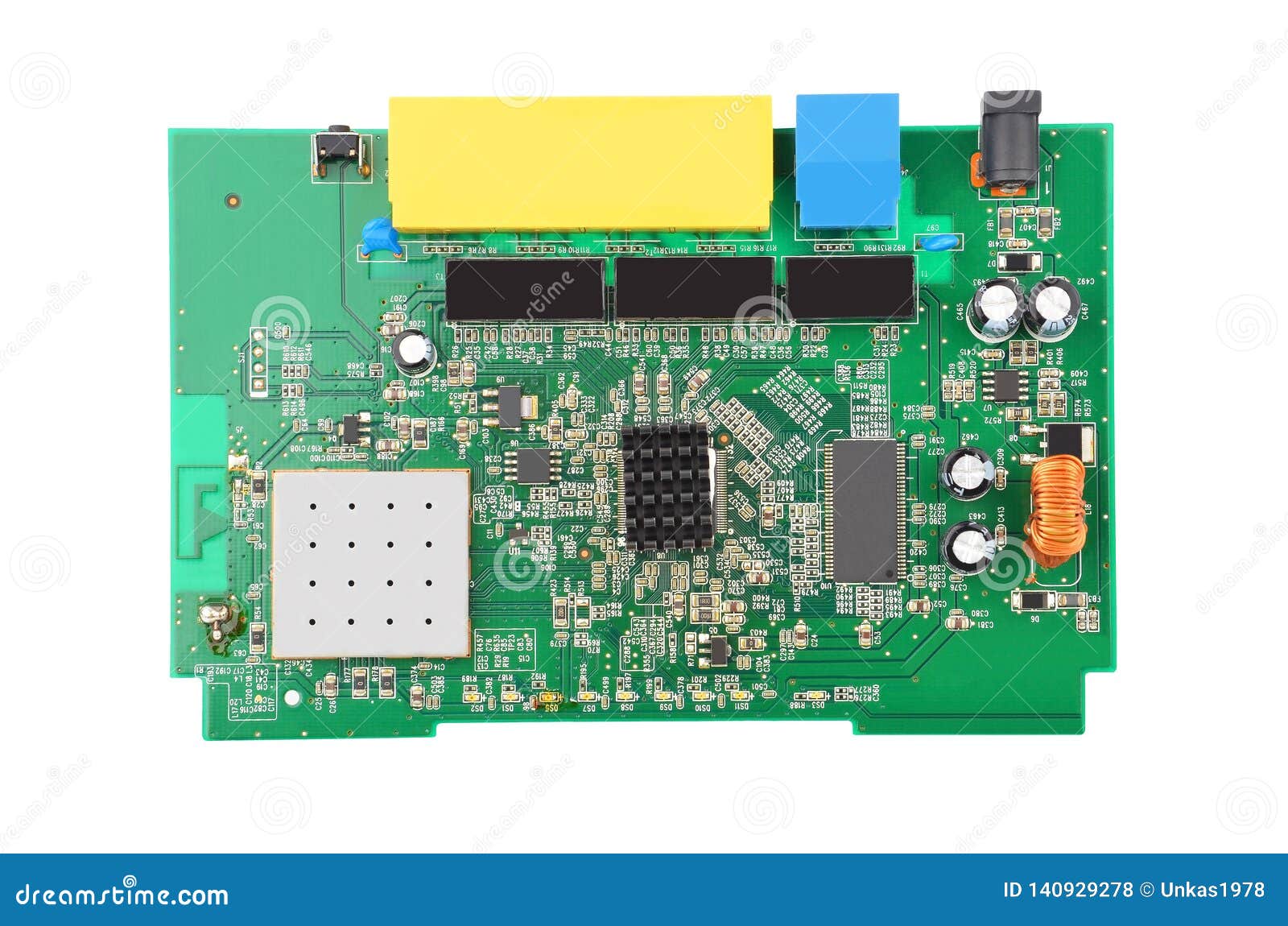Green router motherboard stock photo. Image of memory - 140929278