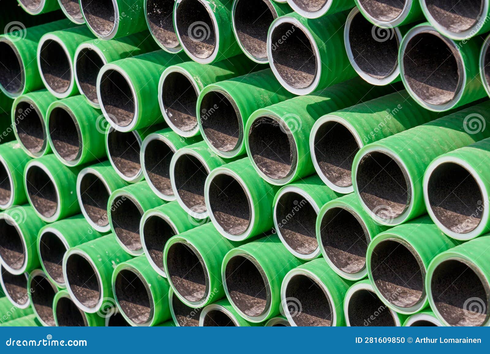 Green Rubber Pipes on Construction As Background. Stock Photo - Image ...
