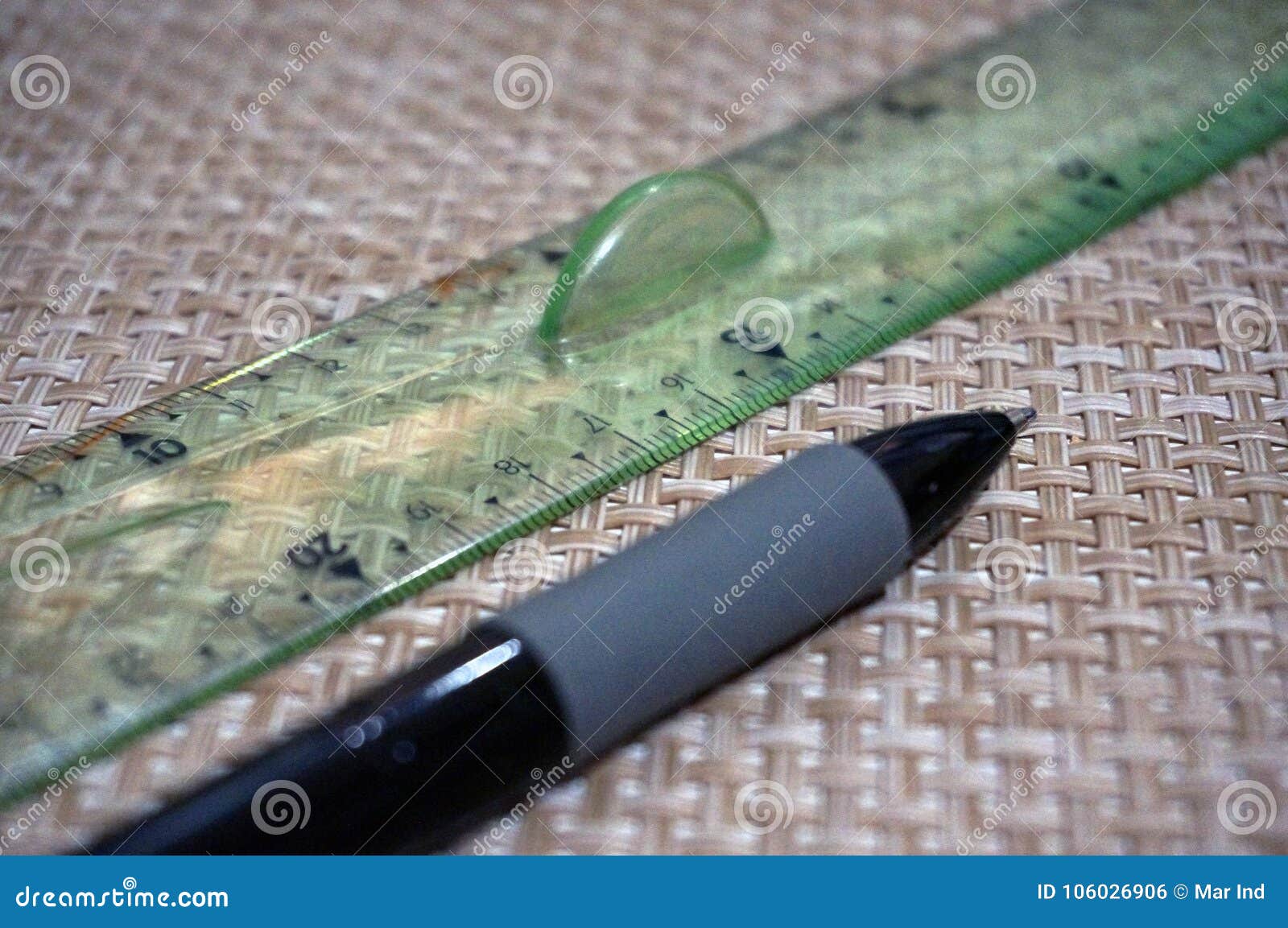 Ruler and Pen on Texture Background Stock Photo - Image of green ...