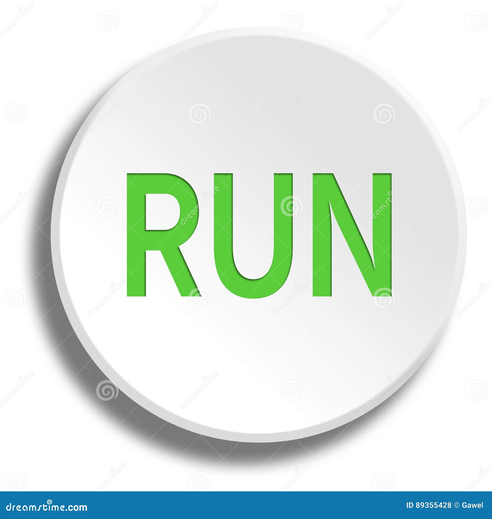 Green Run in Round White Button with Shadow Stock Illustration ...